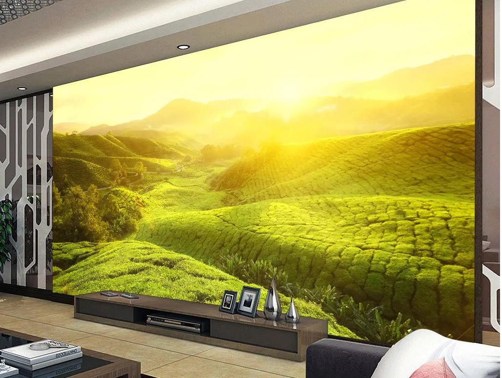 Romantic Green Landscape Hideout Tv Background Wall Customizable Size ...