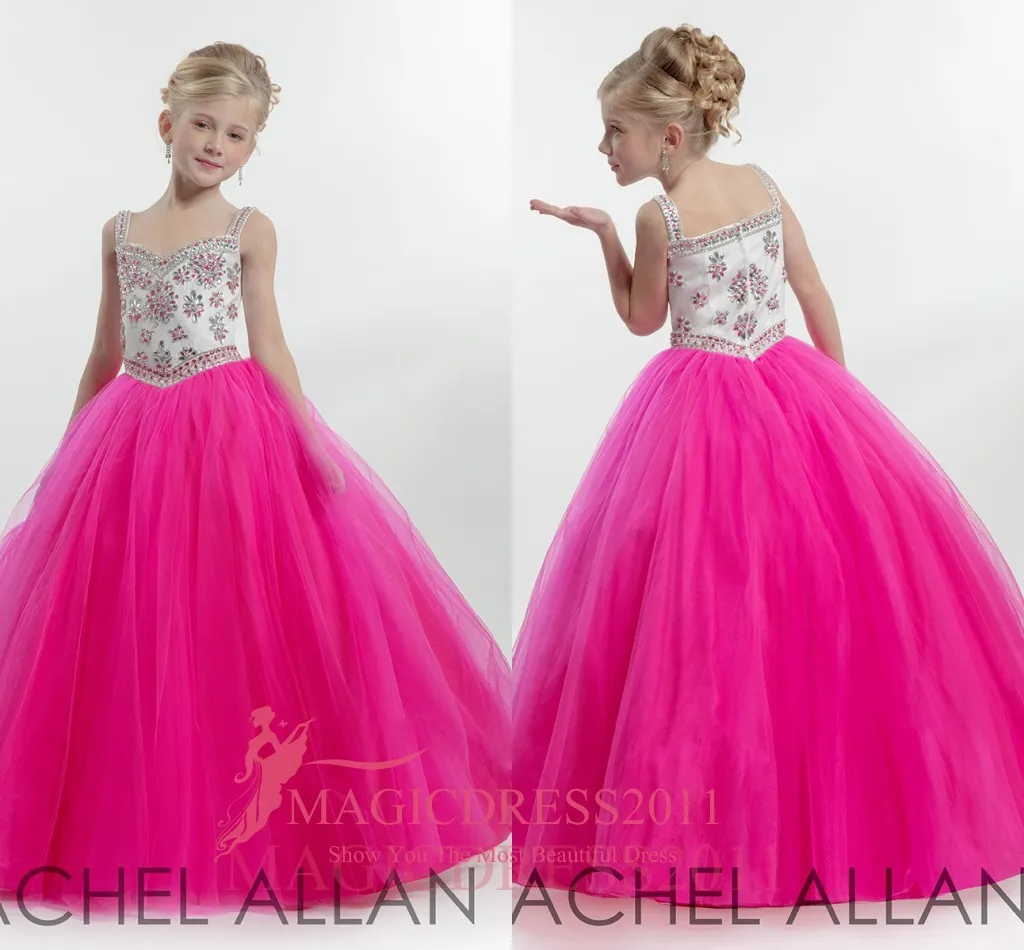 DHgate.com:2024 Rachel Allan Pink Crystal Flower Girl Dress ...