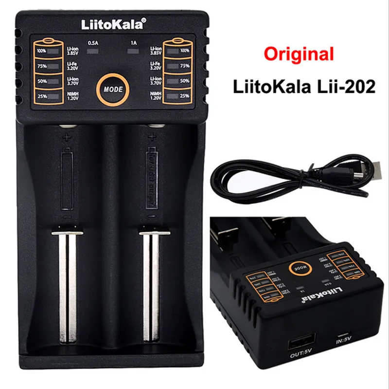 LiitoKala 18650 Dual Double Slot USB Charger For Rechargeable Li Ion ...
