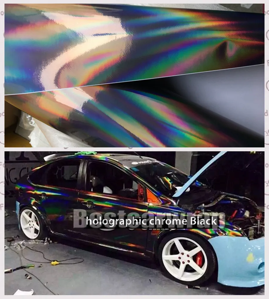 Chrome Black Holographic Vinyl Film Air Bubble Free Rainbow Chameleon ...