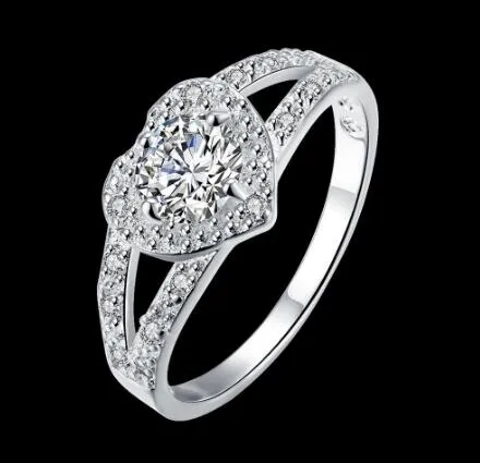 Deluxe 925 Sterling Silver Austria Crystal Stone Princess Wedding Ring ...