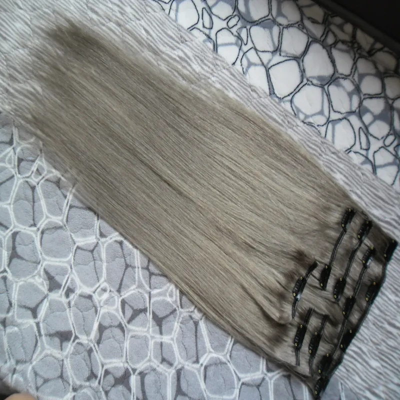 DHgate.com:100g 7pcs/Lot Straight Grey Human Hair Extensions Clip in ...