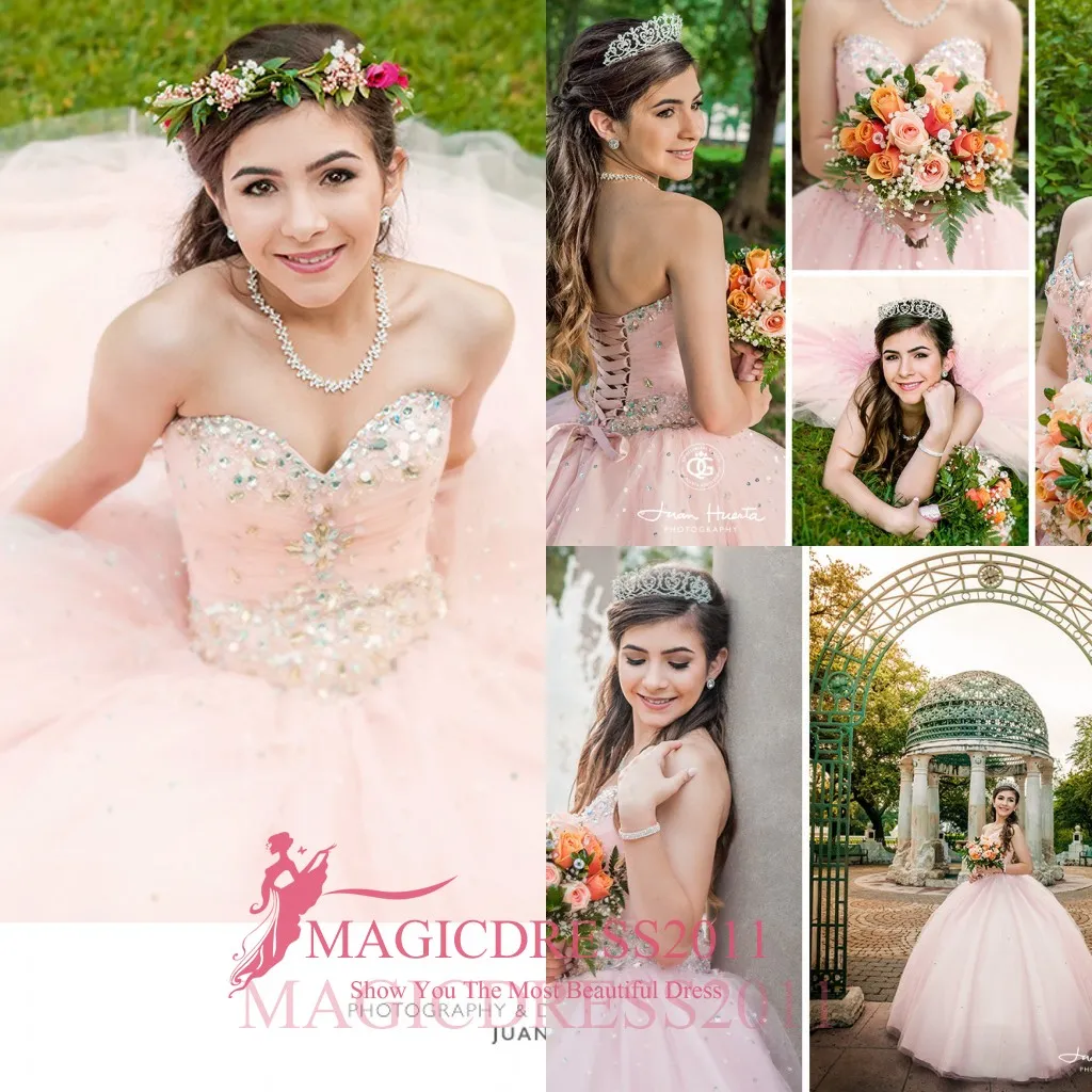 Vestidos De Quinceanera: Princess Pink Beady Crystal Ball Vestido Dulce ...