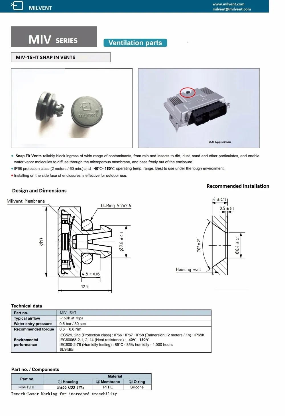 2024 Car ECU Waterproof Breathable Valve Vent Plug MILVENT FIT IN VENTS ...