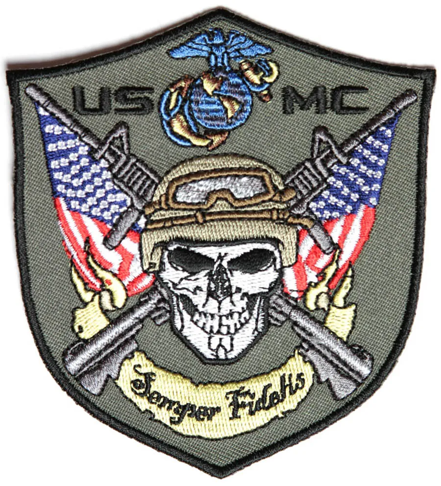 US MC Skull Semper Fidelis Patch 3.7x4 Inch Iron On Patches Embroidered ...