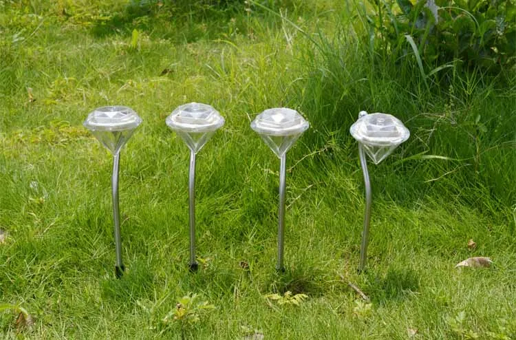 Stainless Steel Solar Power Diamond Led Stake Lights Landscape Outdoor ...