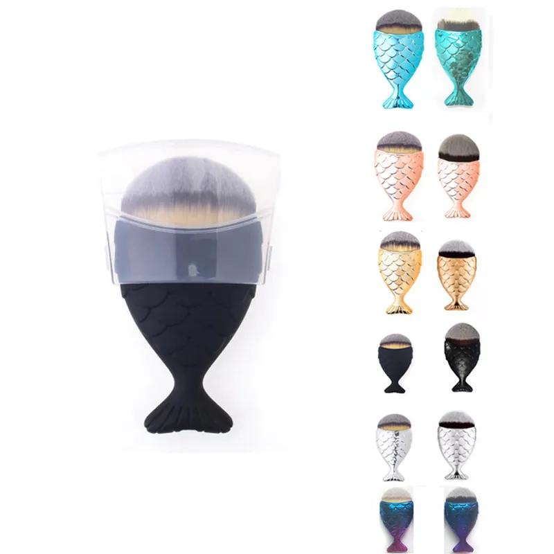 Mermaid Fish Oval Brushes With Cap Foundation Face Gold Cosmetics Blush ...