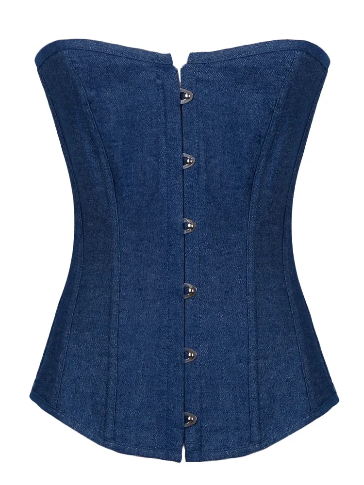 Denim Corset Lingerie Set - Sexy Blue Jean Bustier, Lace Thong, Plus ...