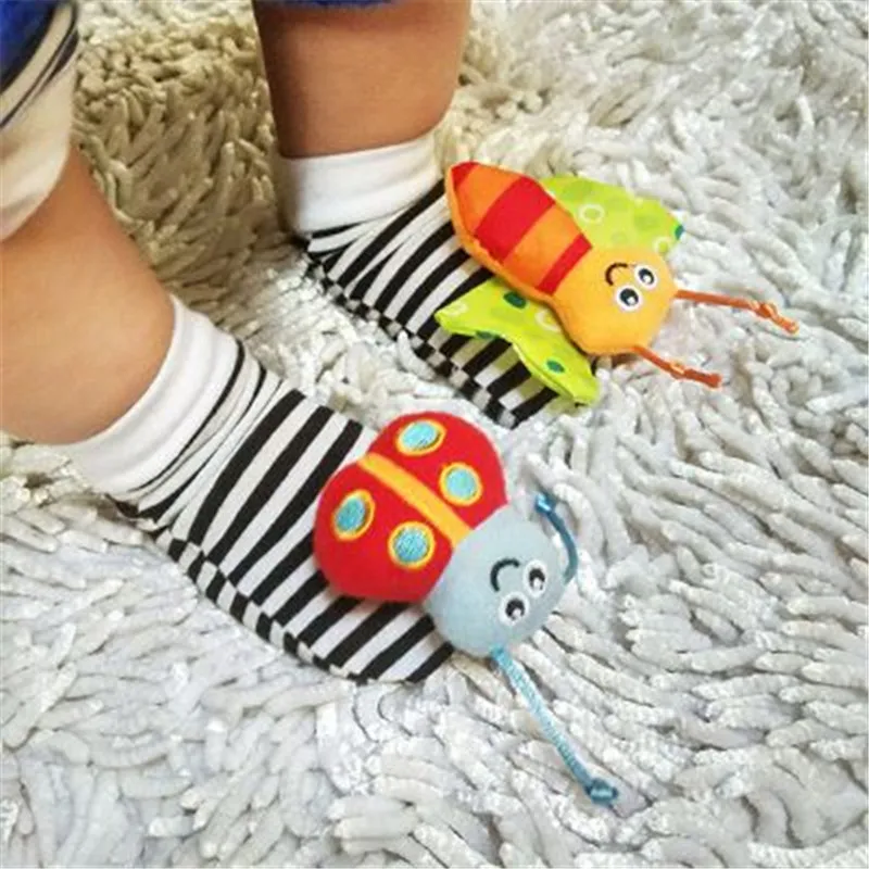Baby Wrist Rattle & Foot Finder Socks Set - Cartoon Animal Toys, Soft ...