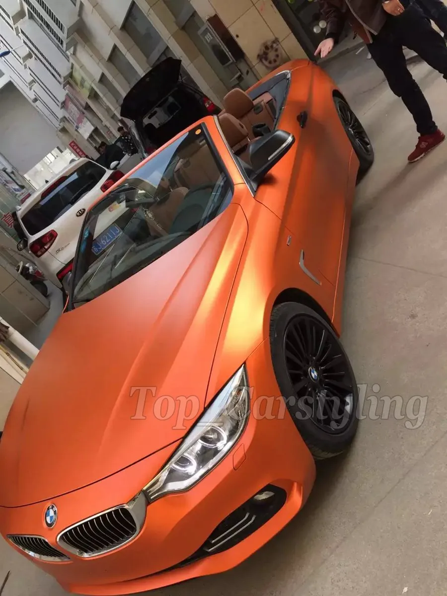 Orange Metallic Matte Chrome Vinyl Wrap With Air Bubble Free Full Car ...