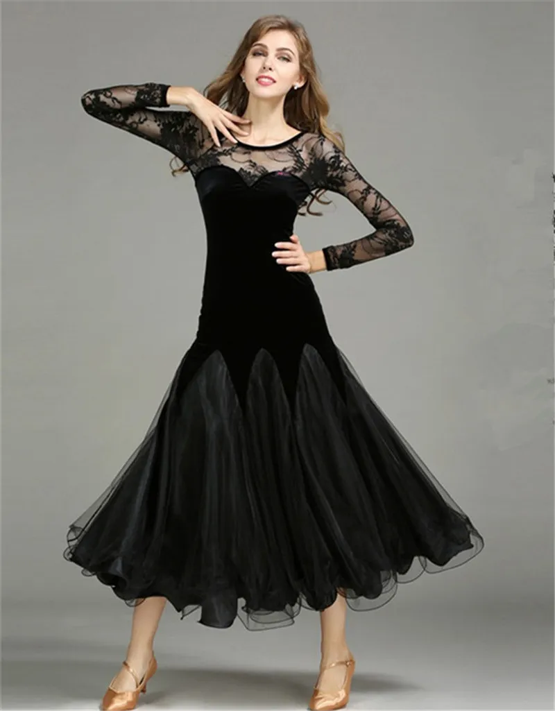NEW Modern Women Dress Lace Stitching Velvet Waltz Quickstep Tango ...