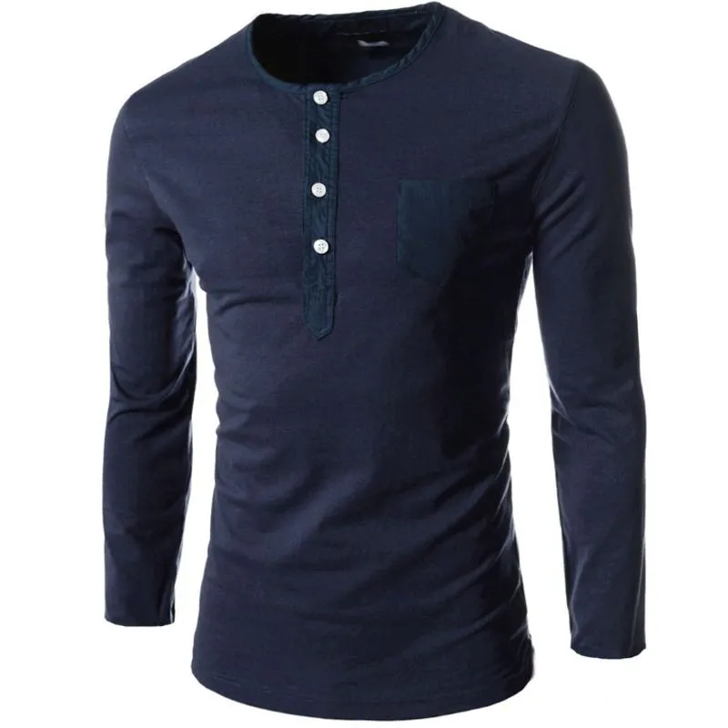 DHgate.com:Mens Long Sleeve Round Neck Polo Shirt, Slim Fit, Solid ...