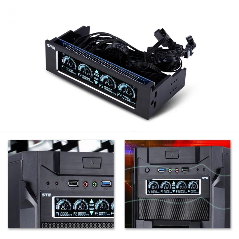 4 Black Extractor Fan CPU Temperature Sensor With 3PIN + 4PIN Interface ...