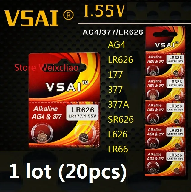 1 AG4 LR626 177 377 377A SR626 L626 LR66 1.55V Alkaline Button Cell Battery Coin Batteries VSAI ...