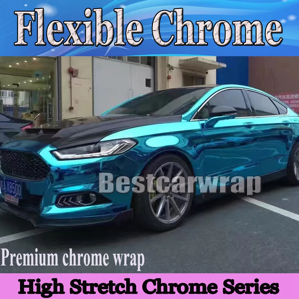 High Stretch Chrome Car Wrap Film Light Blue Air Bubble Free Flexible ...