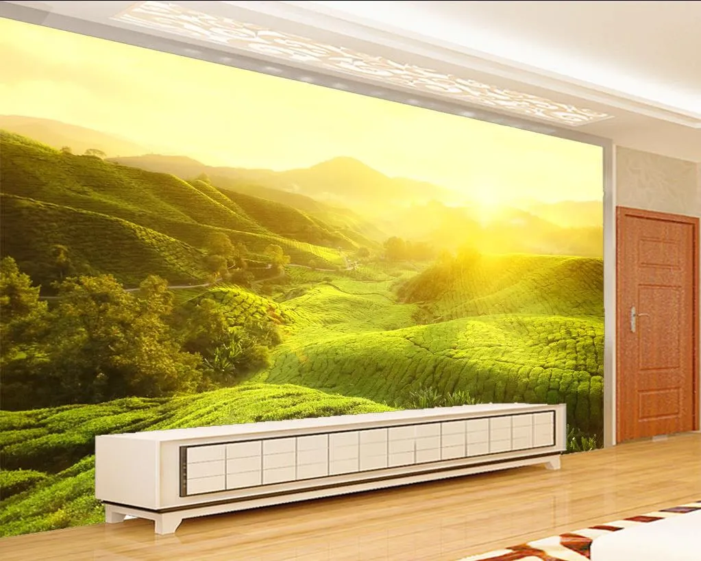 Romantic Green Landscape Hideout Tv Background Wall Customizable Size ...