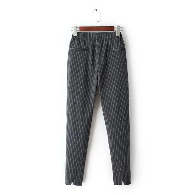 DHgate.com:Womens Elegant Gray Striped Print Capris Pants with Elastic ...