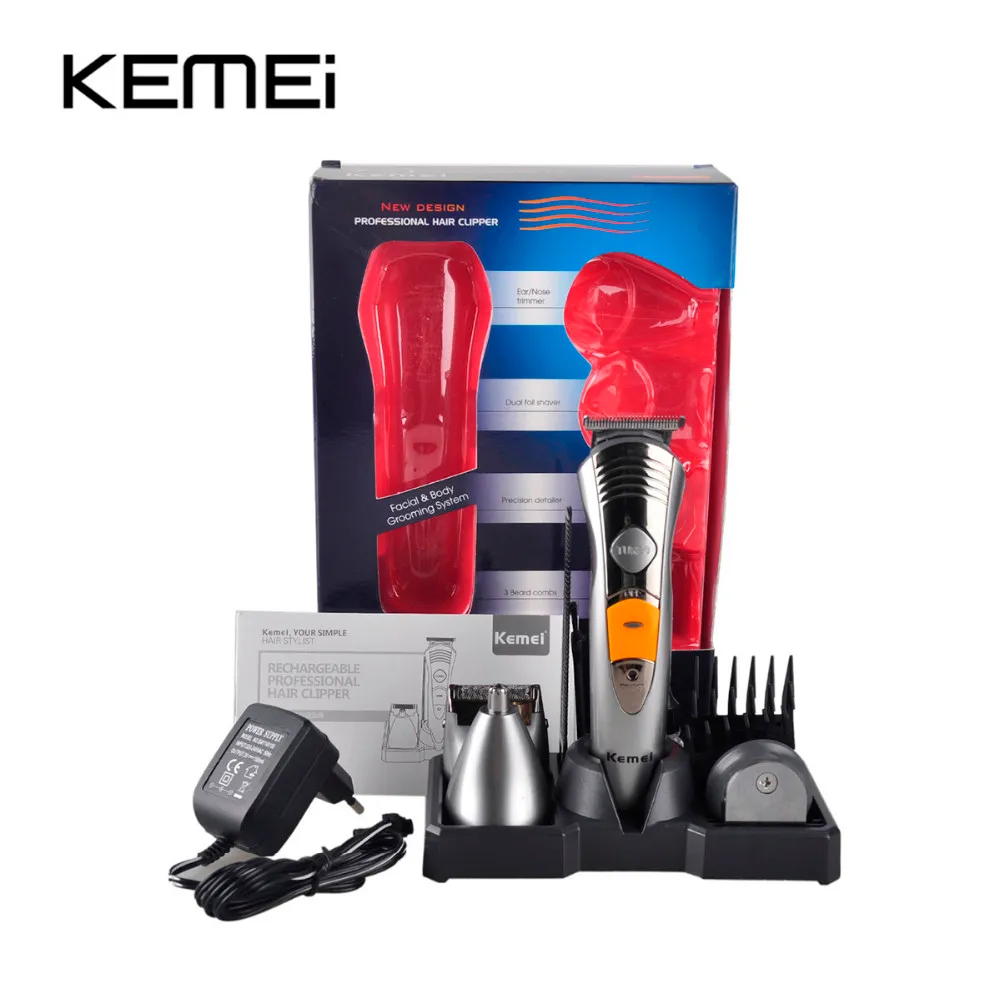 KEMEI 7 In 1 Rechargeable Hair Clipper & Shaver KM 580A, Silver, ABS, Professional Hair Cutting ...