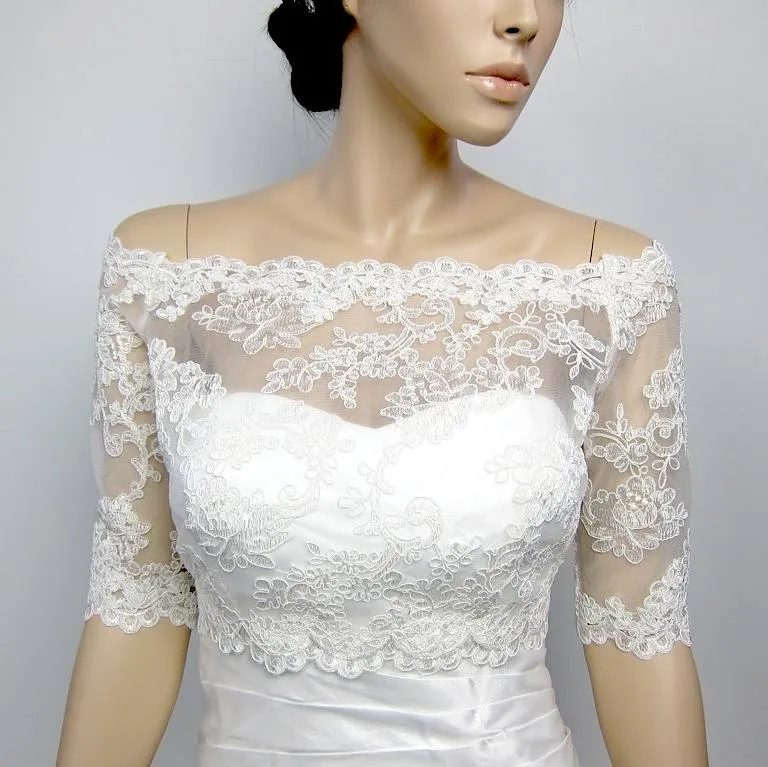 DHgate.com:Lace Wedding Shawls, Half Sleeves Bridal Bolero, Bateau Neck ...