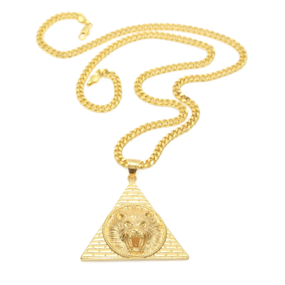 Triangle Egyptian Pyramid With Lion Head Pendants Titanium Steel Gold ...