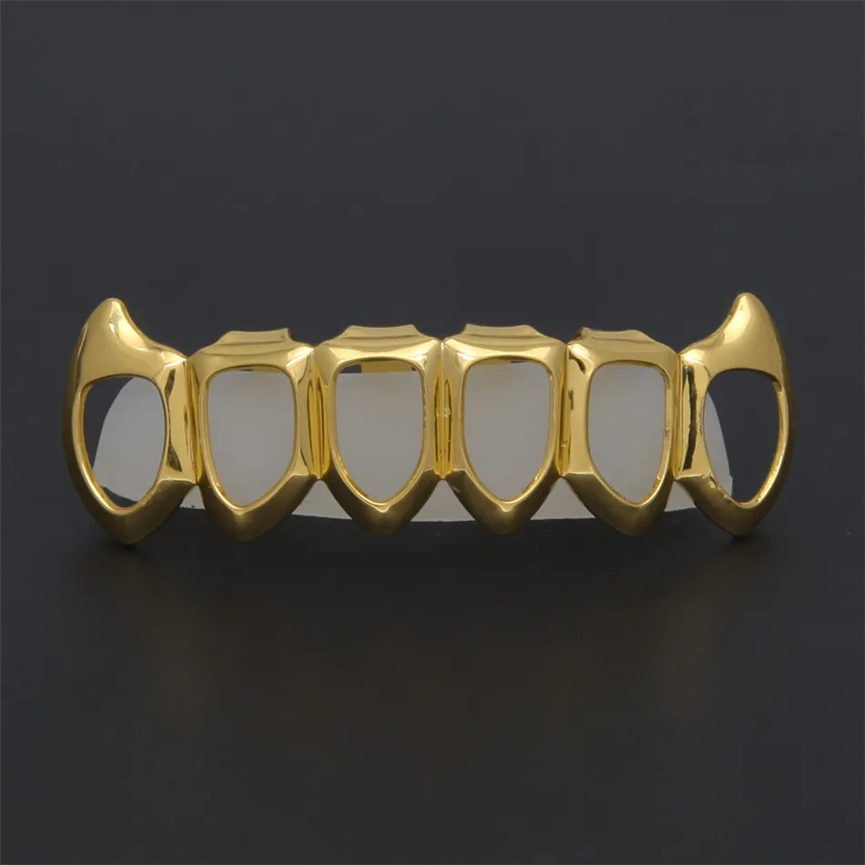 Custom Fit Hip Hop Fake Gold Teeth Grillz With Gold Open Face Caps, Top ...