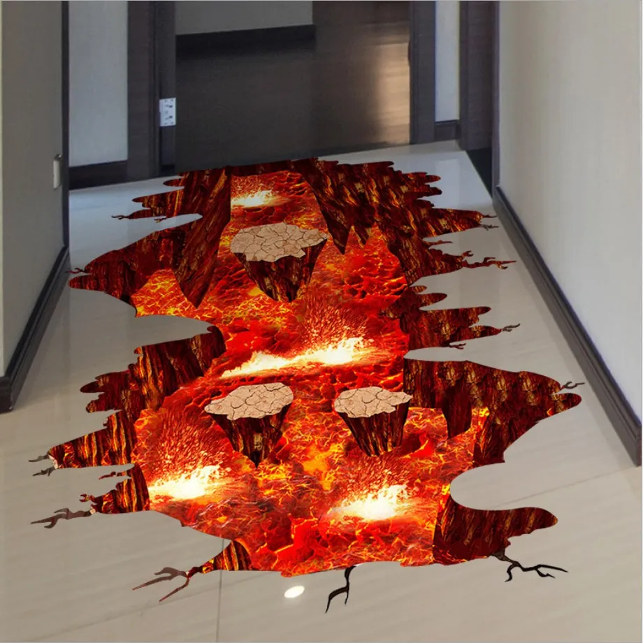 3D Volcanic Magma Crack Floor Stickers DIY Removable PVC Decal Wall ...