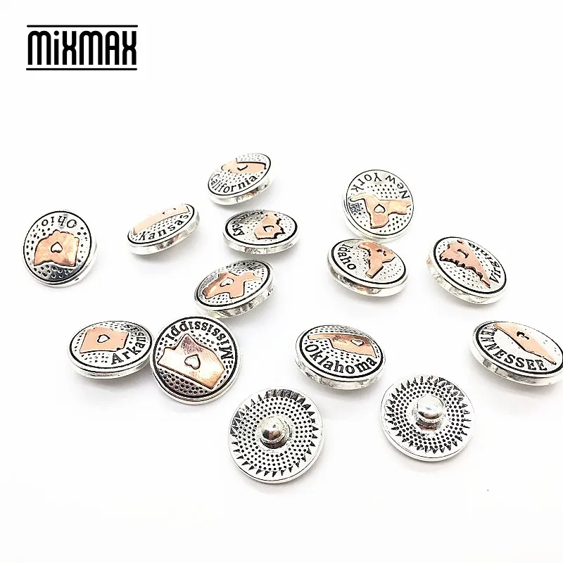 18mm American States Map Metal Snap Button Charms Wholesale Jewelry ...