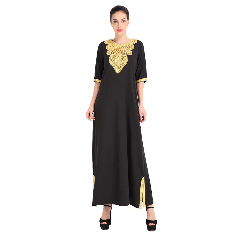 Islamic Abaya Dress Long Embroidery Polyester Muslim Women Traditional ...