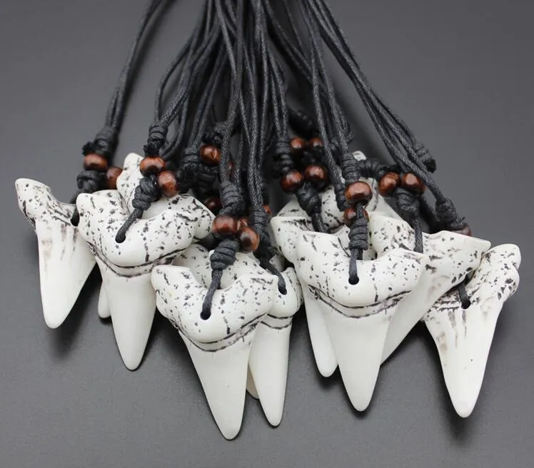 Wholesale Charm Necklaces: Faux Yak Bone Shark Tooth Pendant Necklace ...