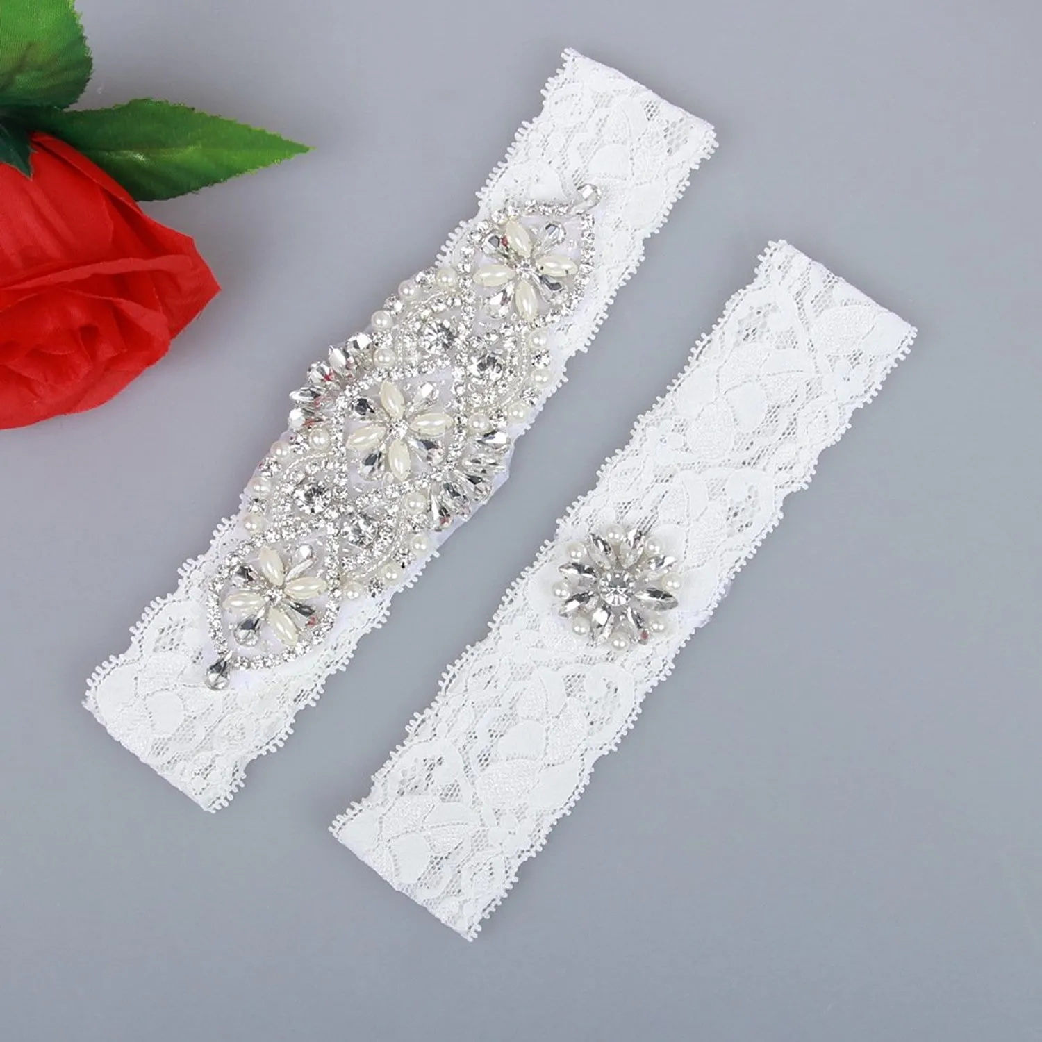 DHgate.com:Handmade Pearl Crystal Lace Bridal Garters Set of 2 for ...