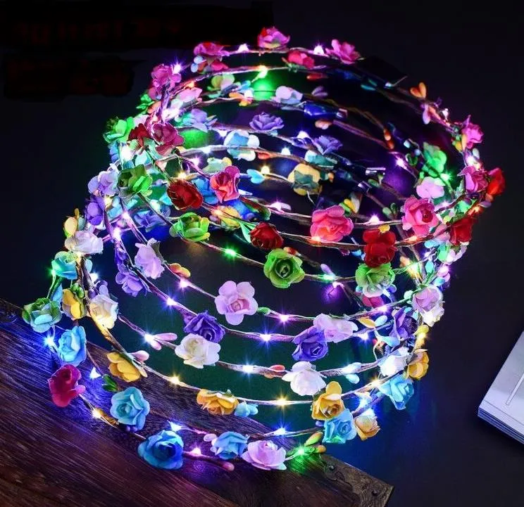 LED Flashing Flower Crown Headband Light Up Party Rave Floral Hair ...