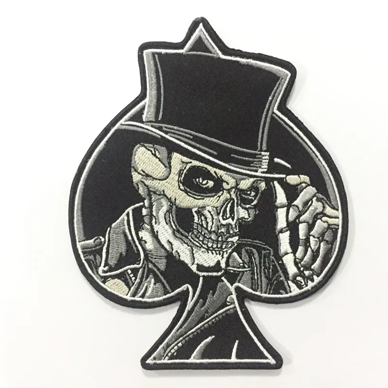 Skull & Spades Embroidered Iron On Patch Detailed Biker/Motorcycle Vest ...