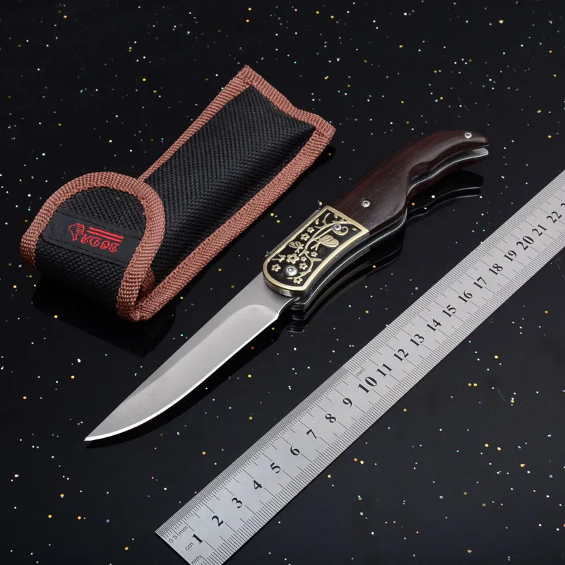 BODA Kingfisher Tactical Folding Knife - 5Cr15Mov Blade, Wood Handle ...