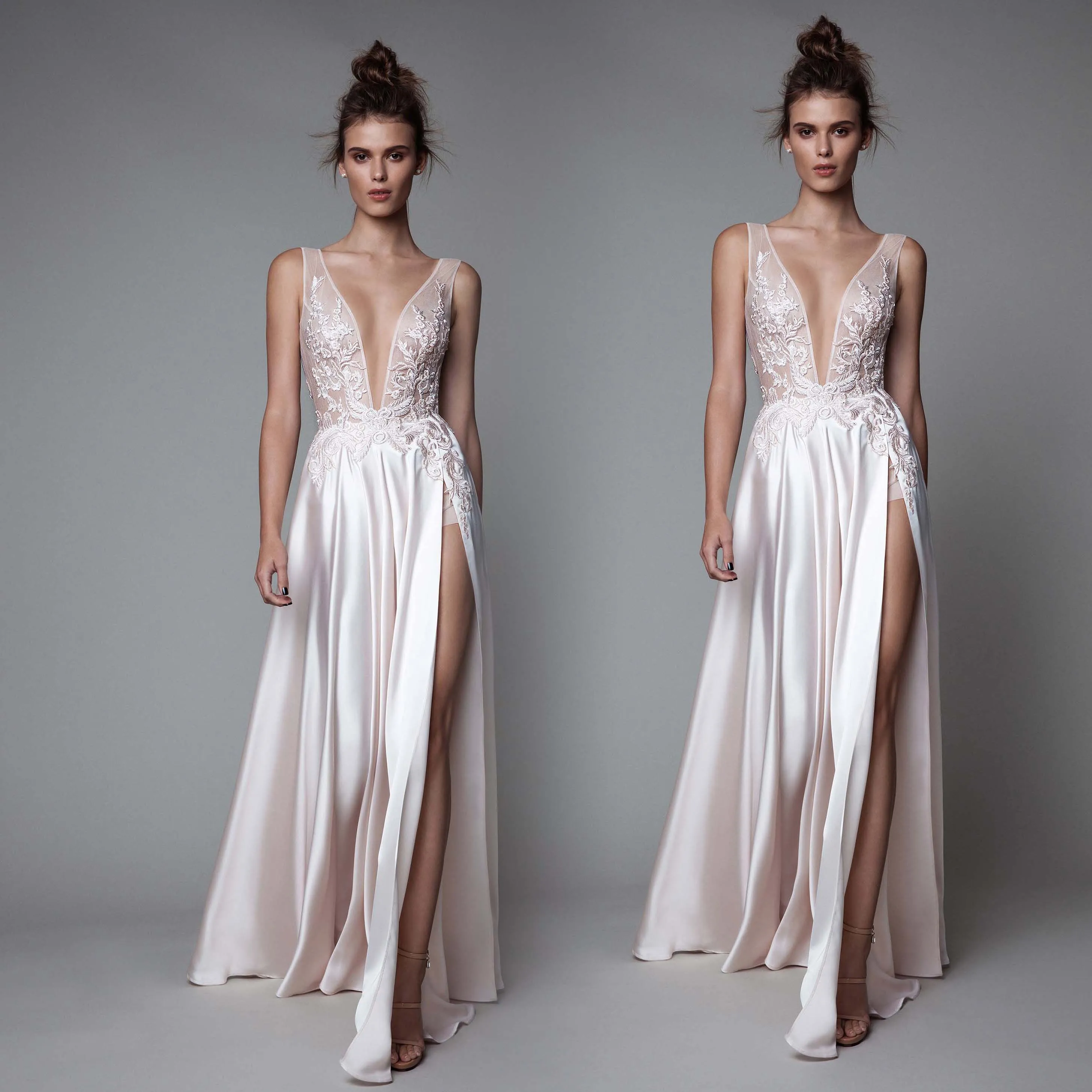 Berta Evening Dresses High Side Split Deep V Neck Evening Dresses Wear ...