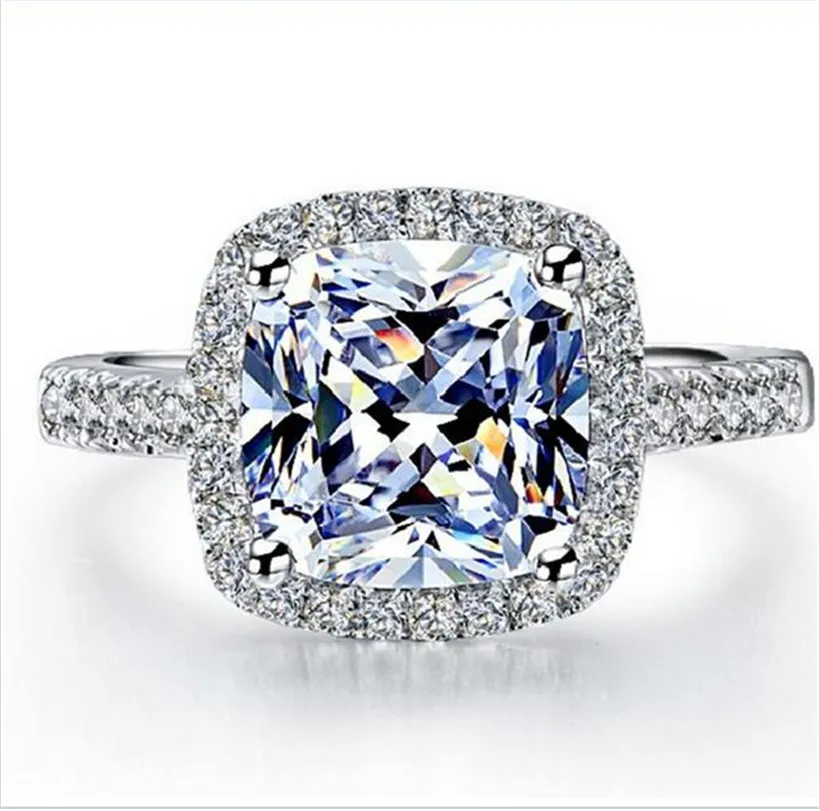 Princess Cut Gemstone Rings With Tiny Diamonds Fashionable 3ct Surround ...