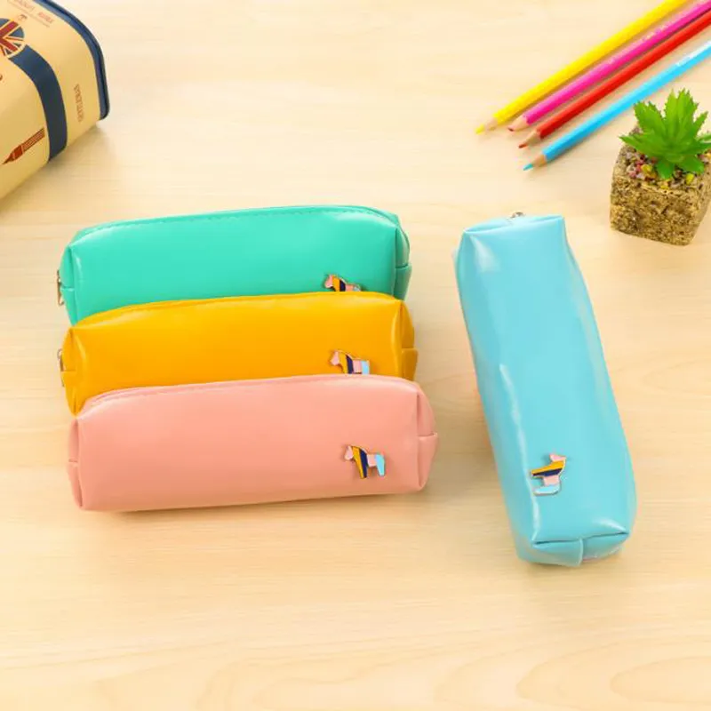 Candy Color Horse Pencil Case - Premium PU Leather Stationery Storage ...