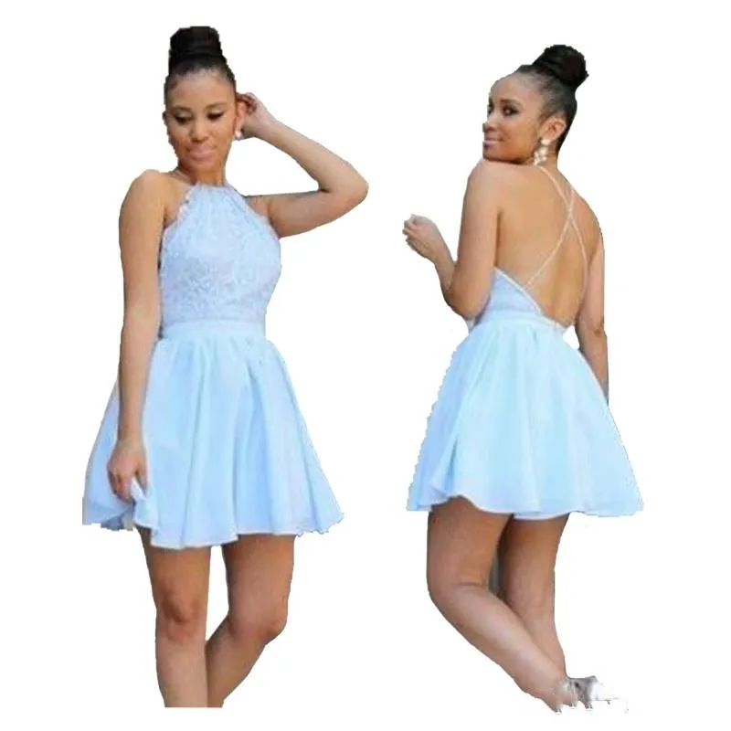 DHgate.com:2019 Light Blue Homecoming Dresses, Hallter Short Criss ...