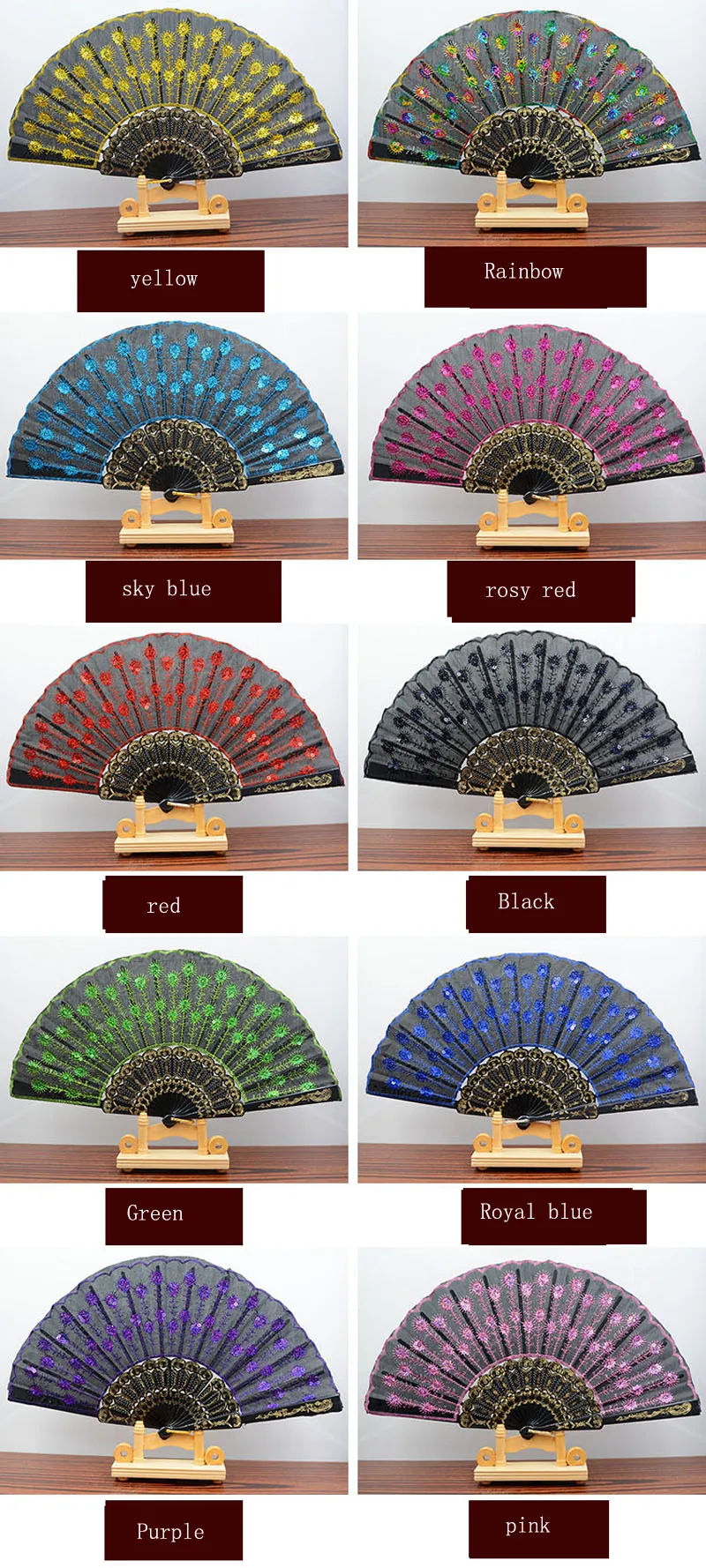 Peacock Embroidered Chinese Cloth Fan 9 Lightweight, Foldable, Multi ...