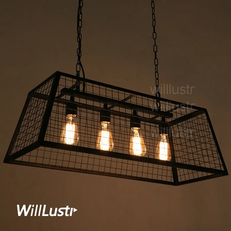 Industrial Trapezoid Iron Net Pendant Lamp Vintage Metal Hanging Light ...