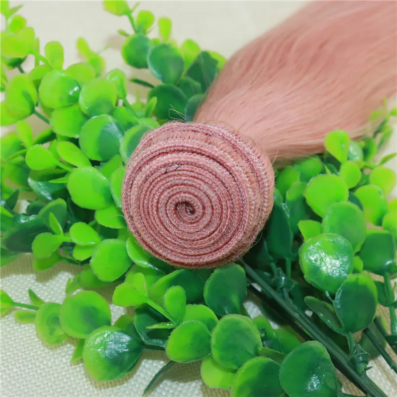 Pink Human Hair Weave Bundles Straight Remy Brazilian Hair Extensions ...