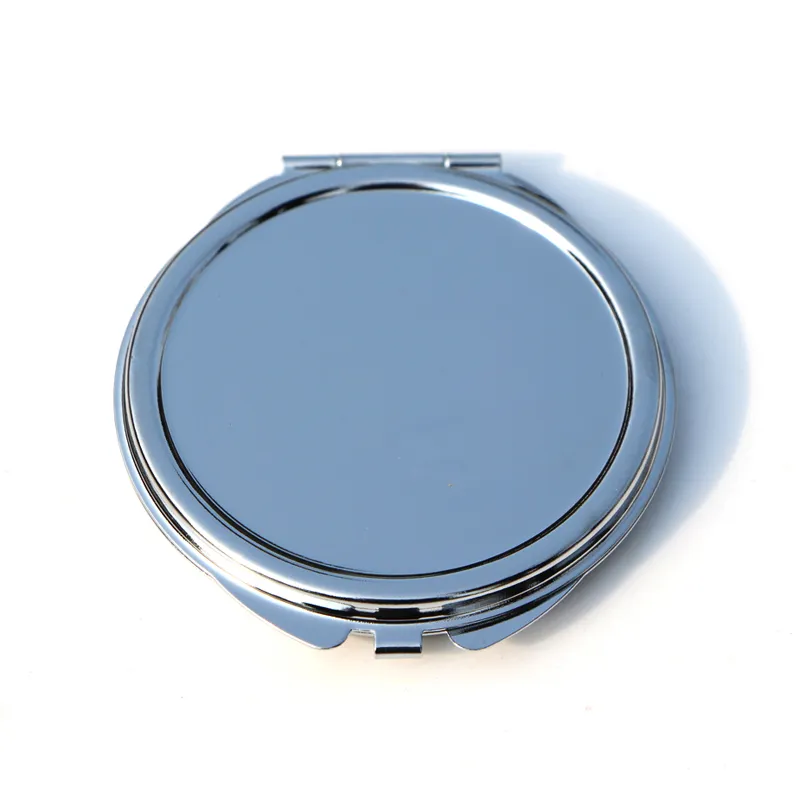 M0832 62mm Round Metal Compact Mirror Small Silver Pocket Makeup Mirror ...