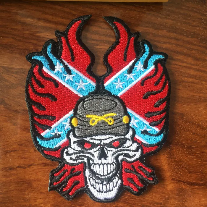 HOT SALE! 100% Embroidery Rebel Rider Skull American Flag Patch ...