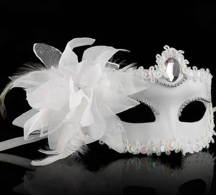 Venetian Masquerade Ball Leather Mask With Lily Flower Lace Feather And ...