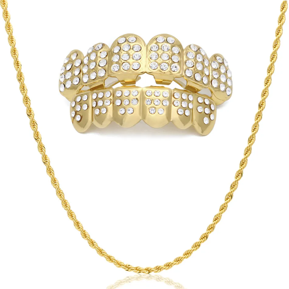 Custom Hip Hop Gold Teeth Grillz Set Back With Four Hollow Open Face ...