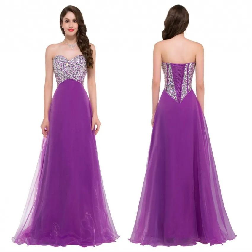 Grace Karin 2017 Shining Beaded Sweetheart Tulle Long Evening Dresses