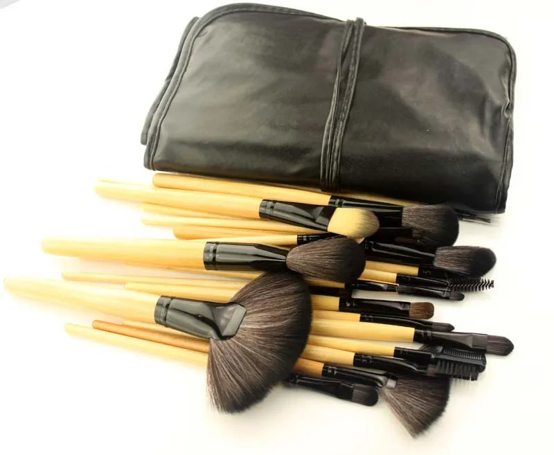 24-Piece Makeup Brush Set - Premium Synthetic Fiber, Natural Wood ...