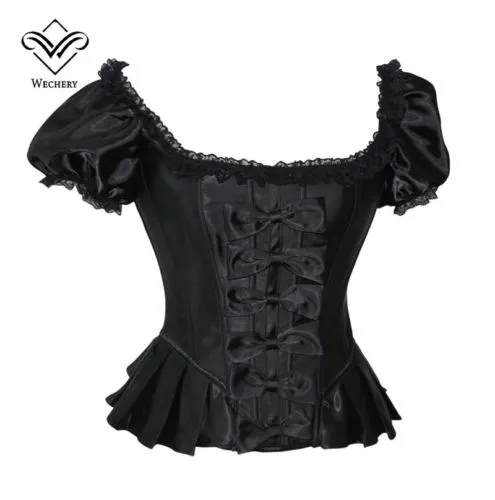 Wechery Black Lace Steampunk Corset Gothic Lolita Corsés De Manga Corta ...