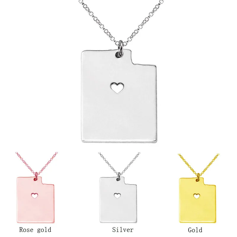 Utah Map Pendant Necklace Stainless Steel Rose Gold Plated 14K Link ...