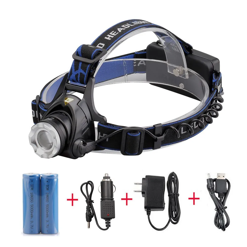 Rechargeable Waterproof T6 LED Headlamp With Zoom, 3800Lm Brightness ...