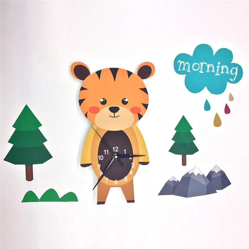 Cartoon Tiger PVC Silent Wall Clock DIY Nursery Home Room Decals ...